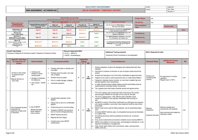 15 formwork (temporary works) risk assessment templates | DOCX