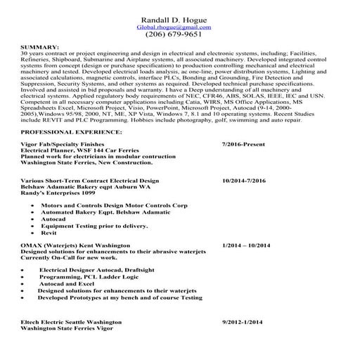 Randy Hogue resume 092316 | PDF