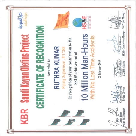 KBR SAUDI KAYAN HSE CER | PDF