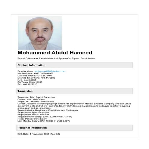 MA Hameed CV | PDF