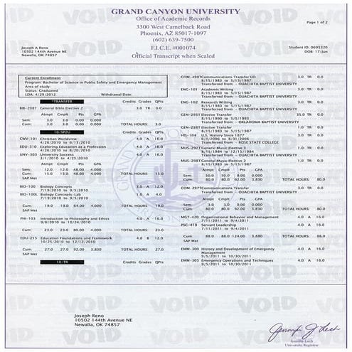 GCU Transcripts - Joseph Reno | PDF