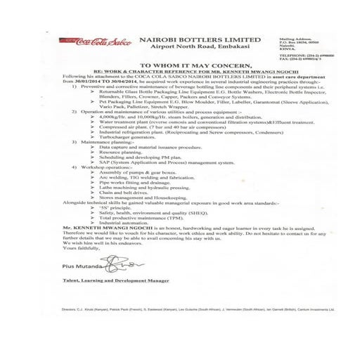coca cola recommendation letter | PDF