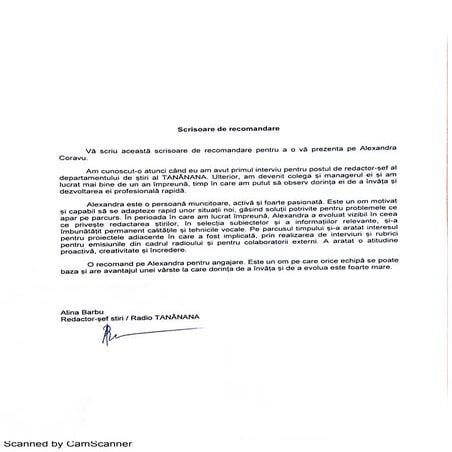 scrisoare recomandare Alina Barbu | PDF