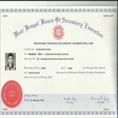 certificate madhyamic | PDF