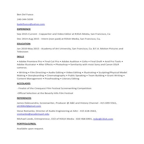 Resume_Benjamin Del Fuoco | PDF