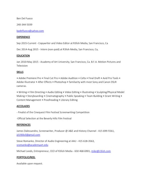 Adam Slemon Assistant Editor Resume | PDF