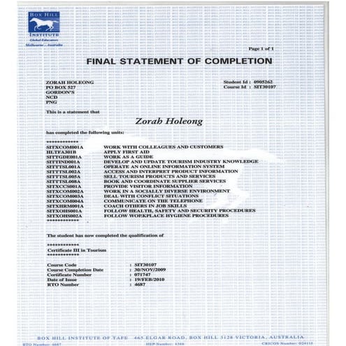 STATEMENT OF COMPLETION -APTC | PDF