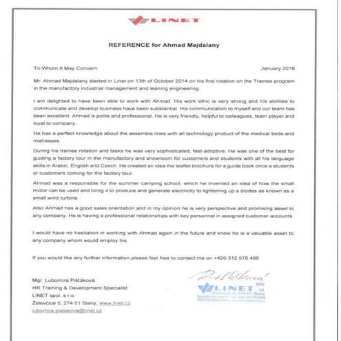 Reference letter Linet 2016 | PDF
