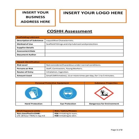 Scafolding Lubricant COSHH Assessment | DOCX