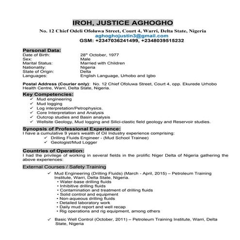 Justice mud Engineering CV_2015 | DOC