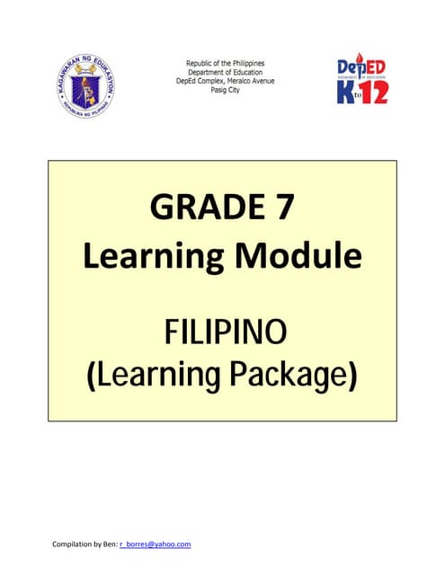 Mga Kwentong Bayan at Tula - Grade 7 | DOCX