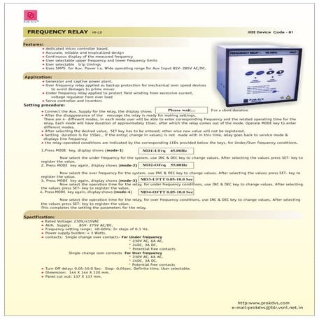 frequency relay | frequency relays | | PDF