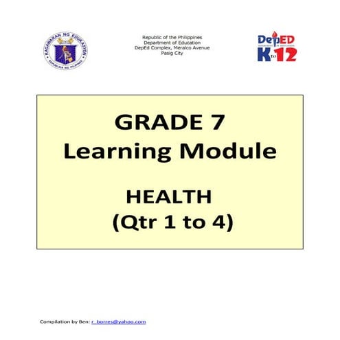 Grade 7 Learning Module in Health (Quarter 1 to 4) | PDF