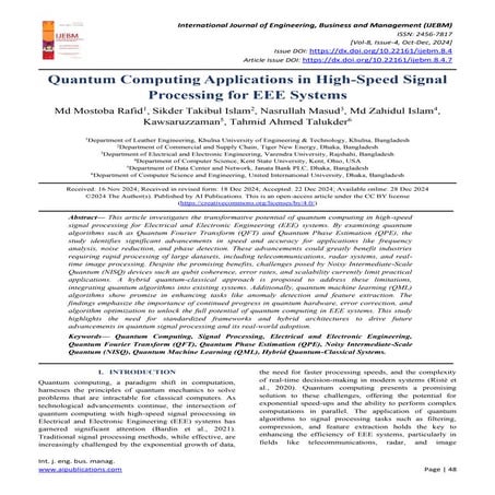 Quantum Computing Applications in High-Speed Signal Processing for EEE Systems | PDF