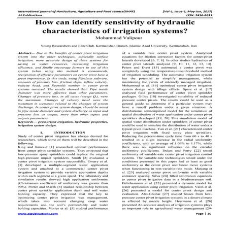 How can identify sensitivity of hydraulic characteristics of irrigation ...