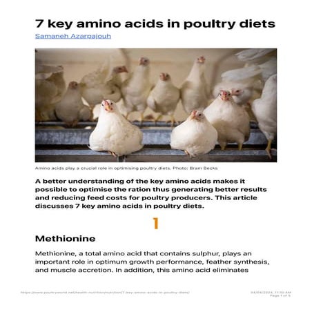 Seven amino acids essential in poultry diets | PDF