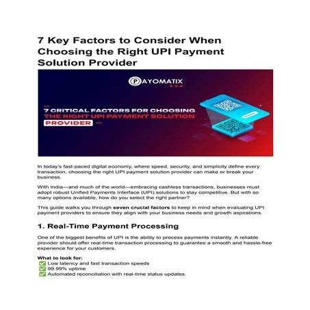 7 Key Factors to Consider When Choosing the Right UPI Payment Solution ...