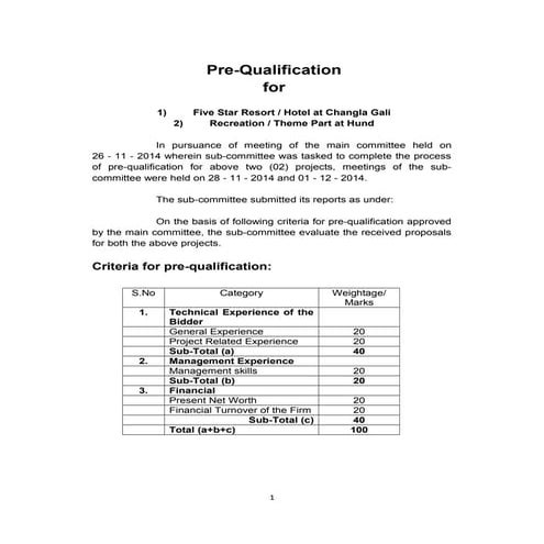 Pre qualification report | DOC