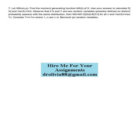 7 Let Xbinnp Find The Moment Generating Function Mxt Pdf 1046