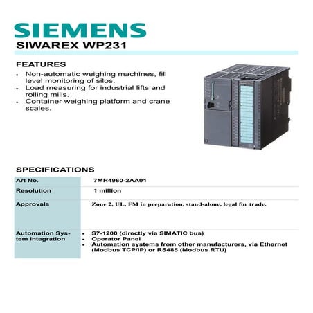 7MH4960-2AA01 SIWAREX WP231 | PDF