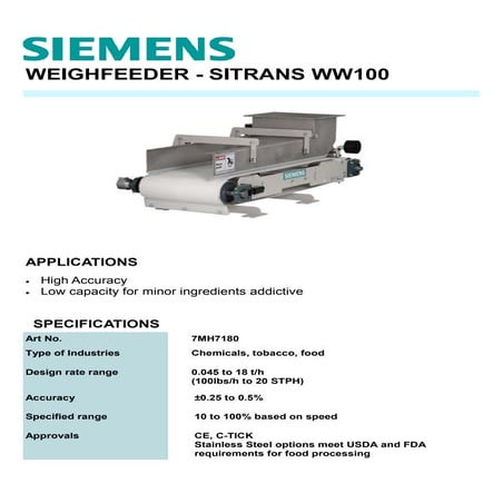 7MH7180 SIEMENS WEIGHFEEDER - SITRANS WW100 | PDF