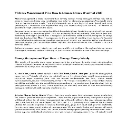 7 Money Management Tips | PDF