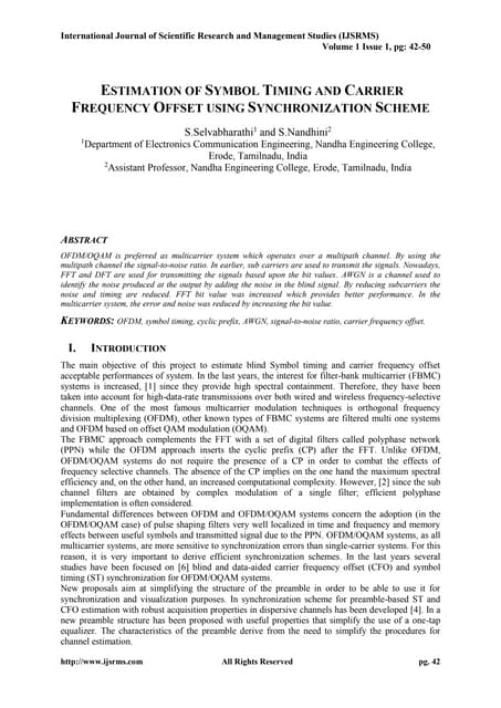 Estimation Of Symbol Timing And Carrier Frequency Offset Using