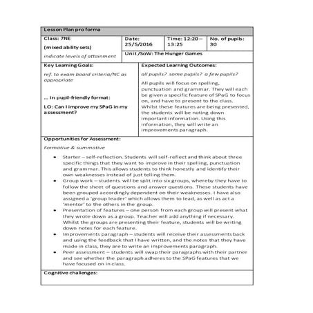 7NE Hunger Games L16 Assessment Feedback | PDF