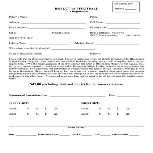 7 on 7 registration form 2014 | DOC