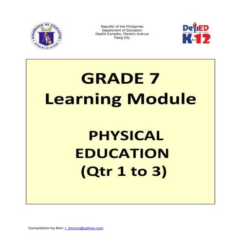Grade 7 Learning Module in Physical Education (Quarter 1 to 3) | PDF