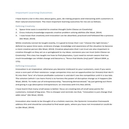 Reflective Essay on Creativity and Innovation | PDF