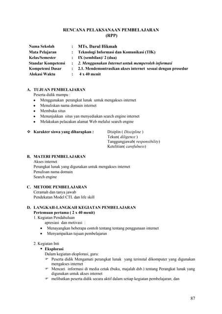 RPP TIK KELAS IX SEMESTER 2 | DOC