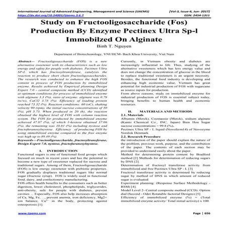 Study on Fructooligosaccharide (Fos) Production By Enzyme Pectinex ...