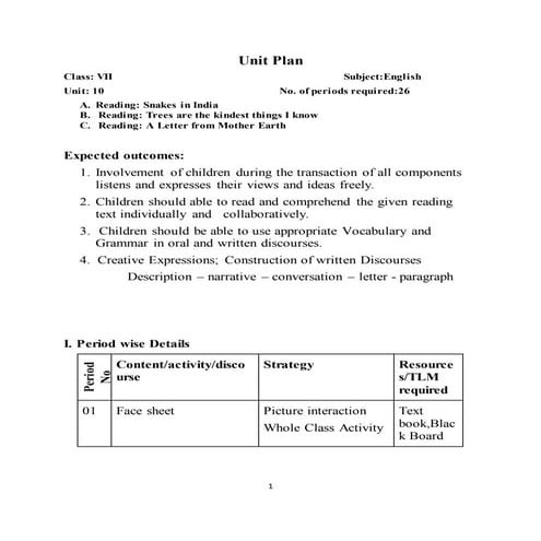 7th class unit plan | DOCX