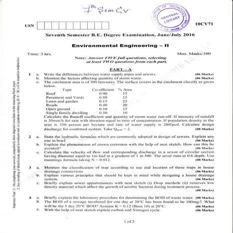 7th Semester (July-2016) Civil Engineering Question Paper | PDF | Science