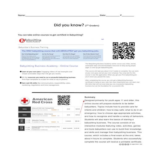 Info: A Course in Babysitting | PDF