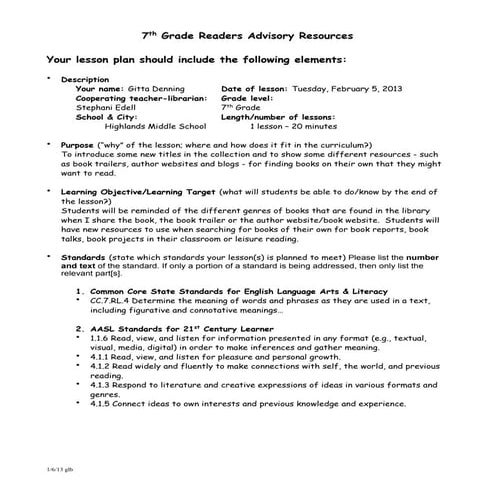 Information literacy lesson plan | DOC