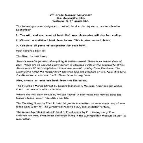 7th grade ela summer packet | PDF