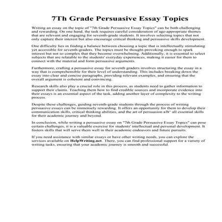 7Th Grade Persuasive Essay Topics. 8th Grade Persuasive Essay Topics | PDF