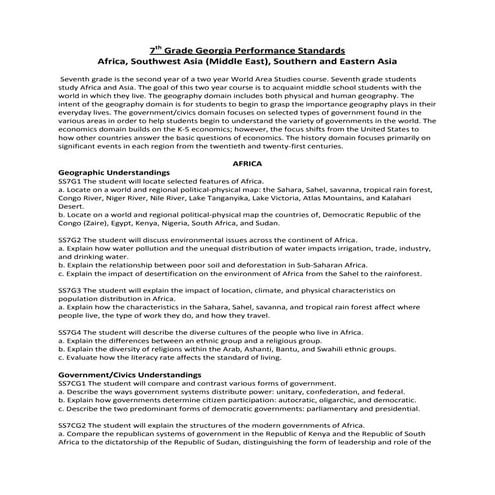 7th Grade Social Studies Georgia Performance Standards | DOCX