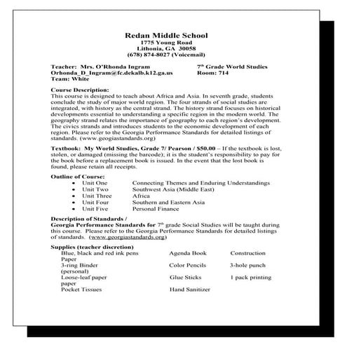 7th Grade Syllabus 2011-12 | PDF