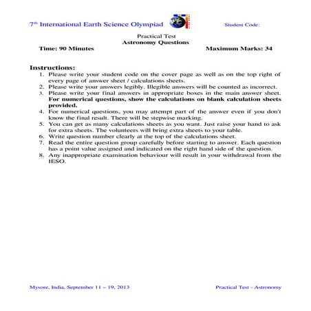 7th ieso 2013 astronomy practicals q&a | PDF