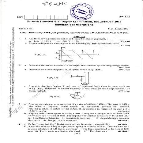 7th Semester Mechanical Engineering (Dec-2015; Jan-2016) Question ...