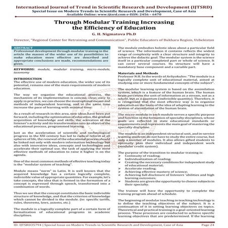 Through Modular Training Increasing the Efficiency of Education | PDF