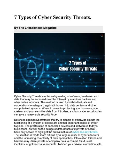 Cyber security threats and its solutions | PPTX