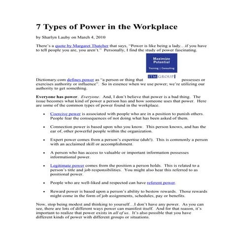7 types of power in the workplace | DOC