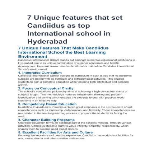 7 Unique features that set Candiidus as top International school in ...