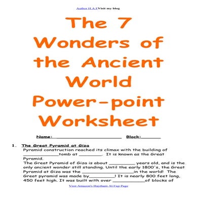 The 7 Wonders of the Ancient World Power-point Worksheet | DOC