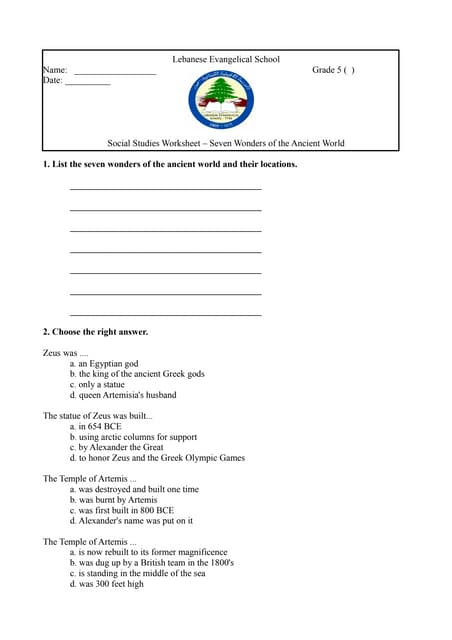 Parthenon Pantheon Worksheet | PDF