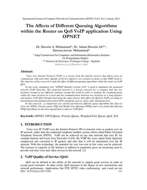 8the Affects Of Different Queuing Algorithms Within The Router On Qos